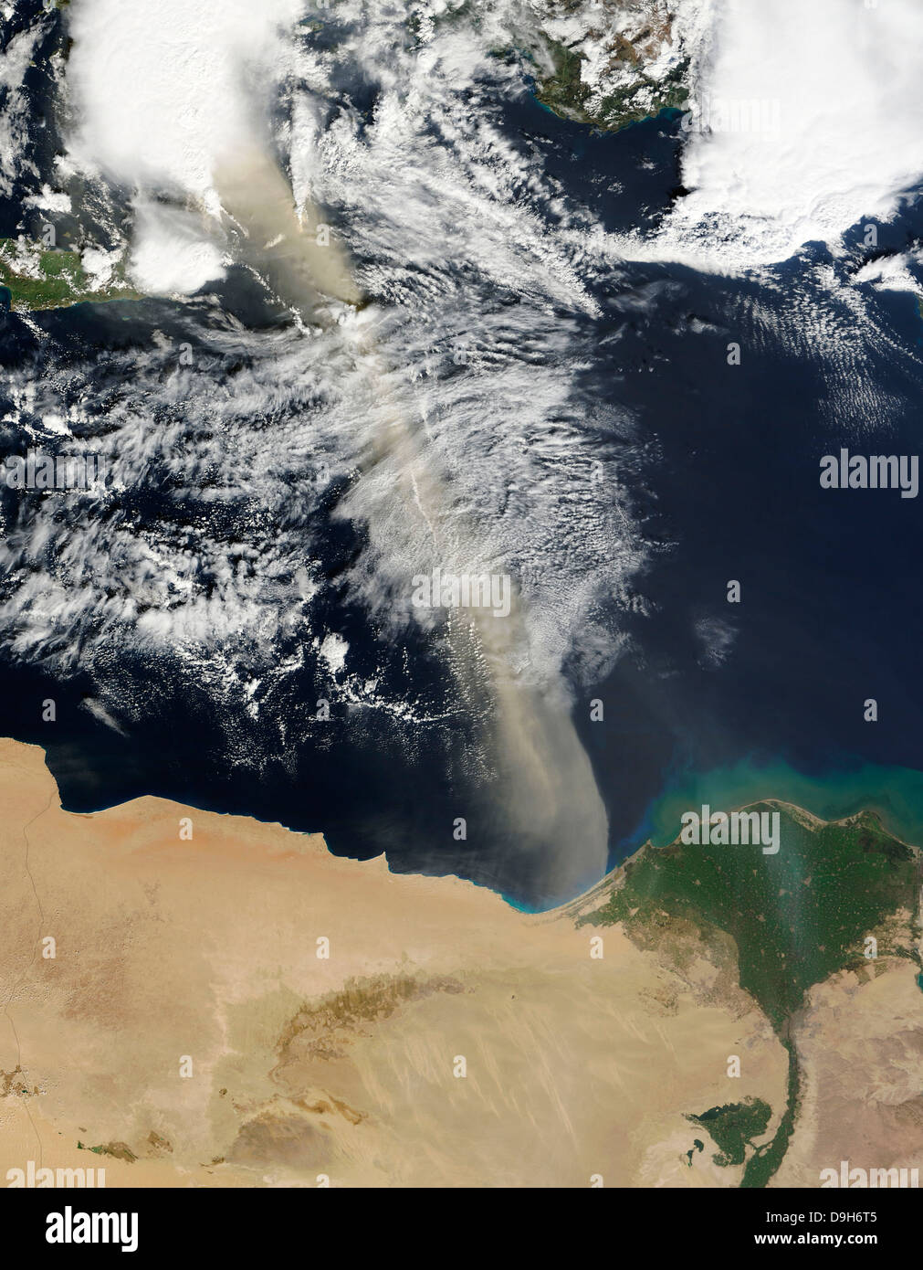 A dust plume stretches across the Mediterranean Sea Stock Photo - Alamy