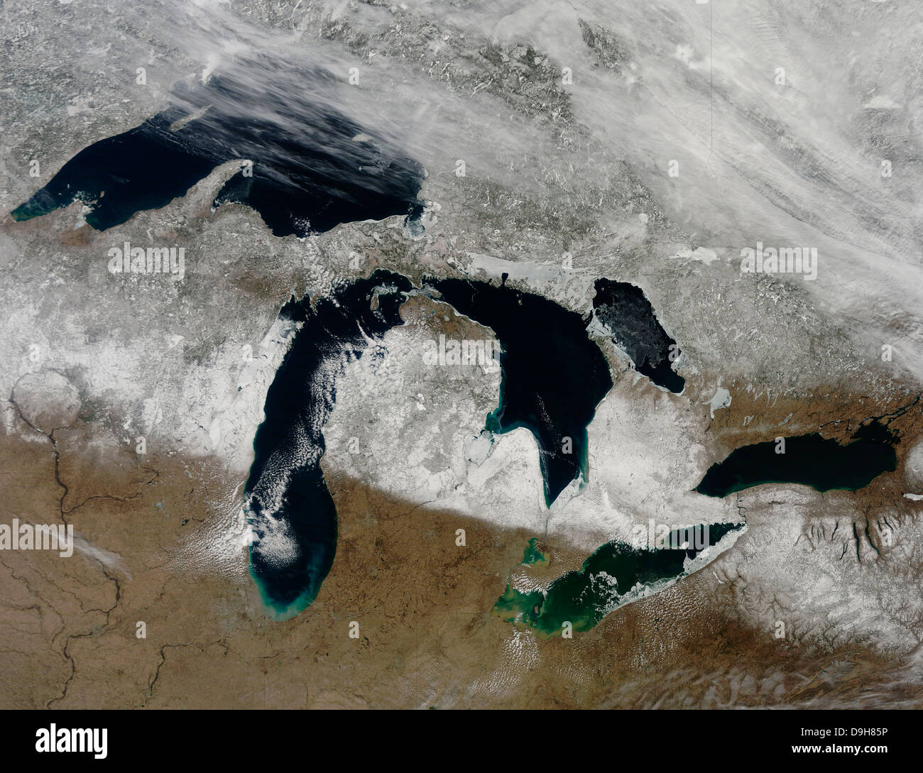 Satellite View Of Michigan In Winter Great Lakes Dressed For Winter