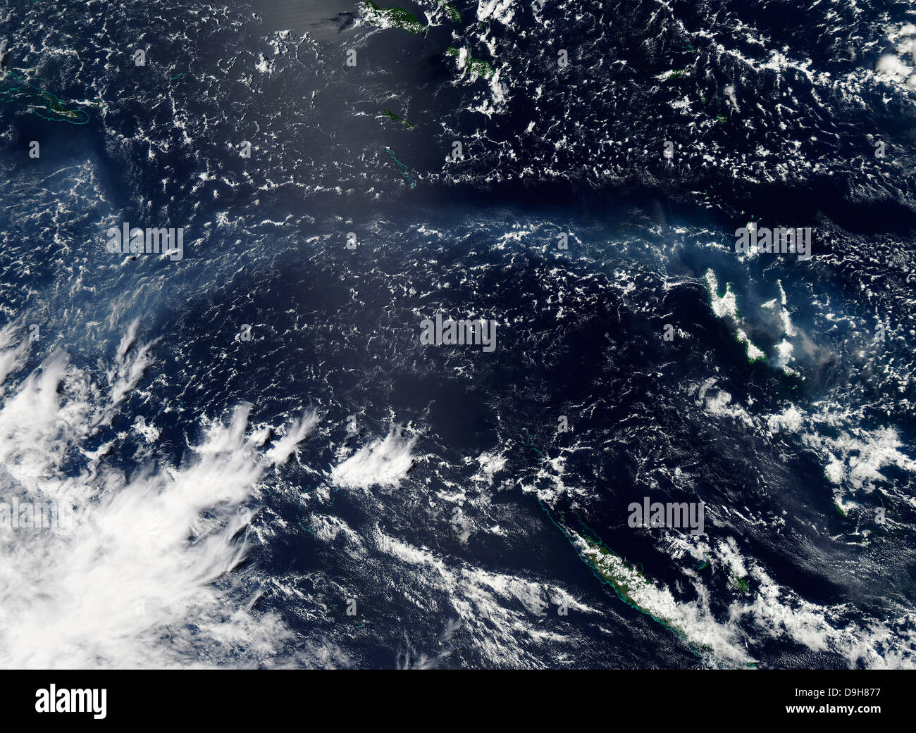 Satellite view of vog and ash from the Ambrym Volcano Stock Photo - Alamy