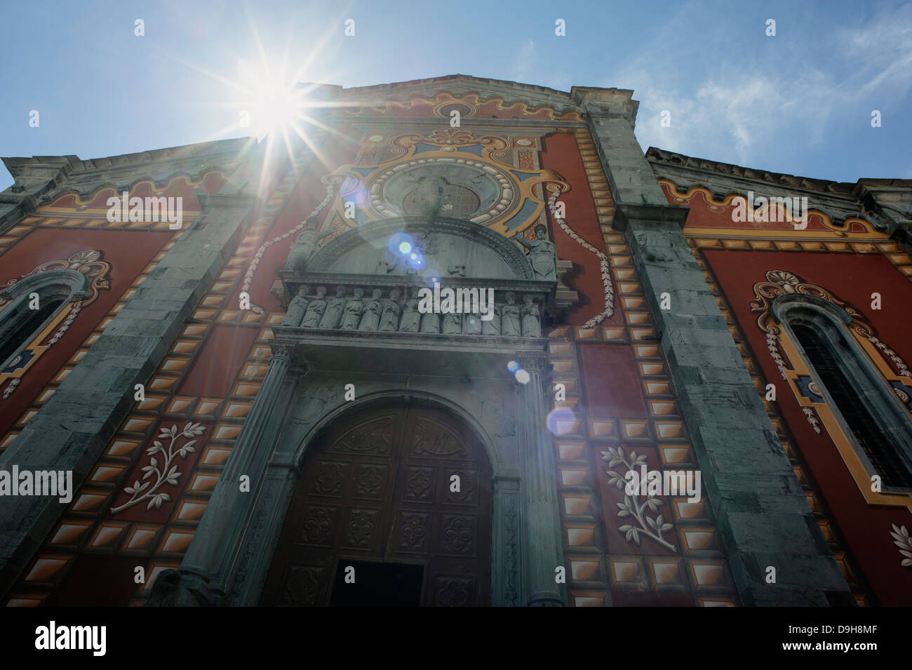 Detail of the entrance to the cathedral at Tende, France. The town once ...