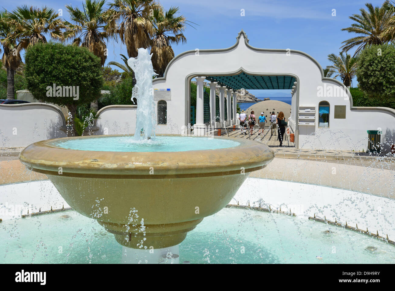 Fountain at entrance to Kallithea Thermal Baths, Kallithea, Rhodes ...