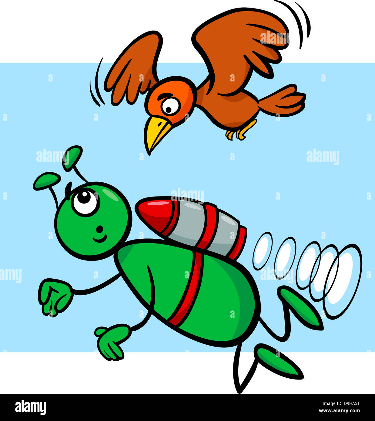 Cartoon Illustration of Funny Alien or Martian Comic Character Flying ...