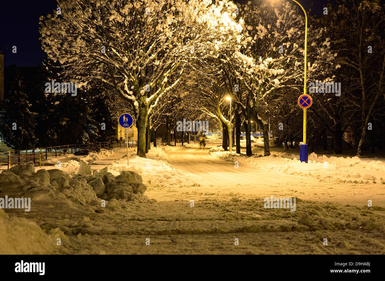 Empty city road on a cold winter night Stock Photo - Alamy