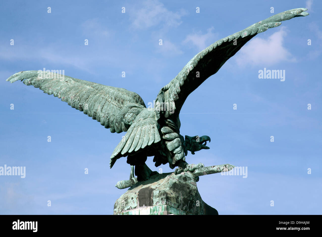 Sculpture of a Turul bird or eagle, on Castle Hill in Budapest Hungary ...