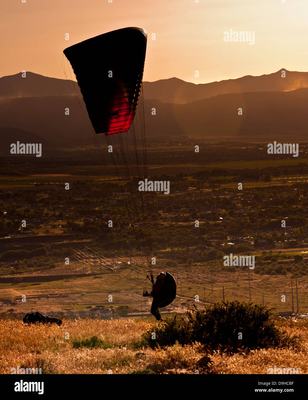 Evening paragliding session at Utah's Point of the Mountain Stock Photo ...