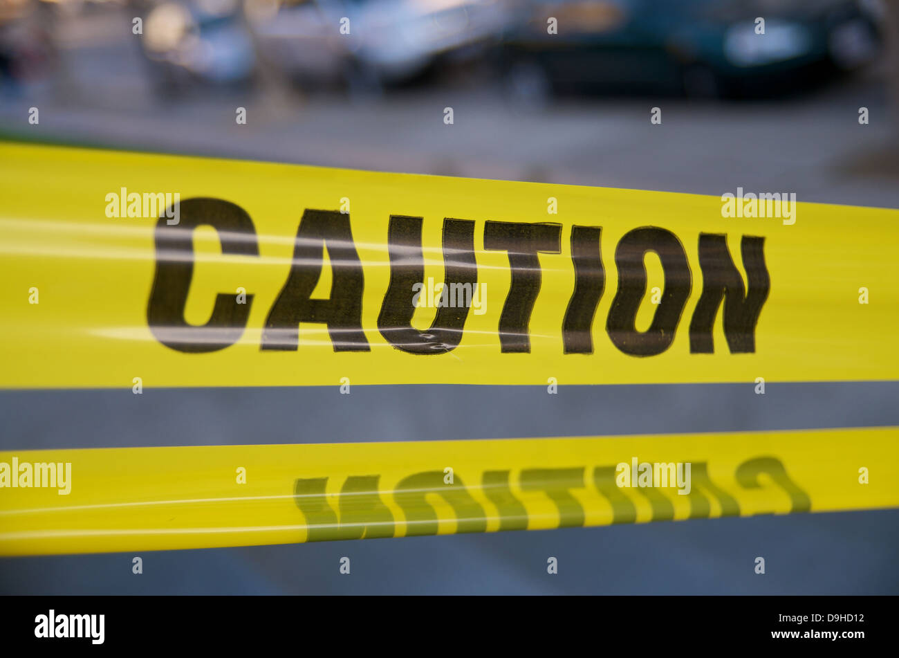 Horizontal Yellow Caution Tape in downtown San Francisco Stock Photo ...