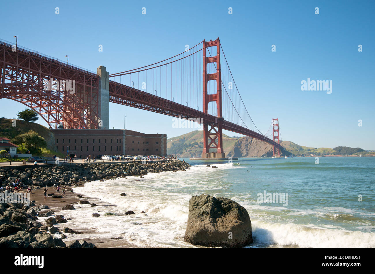 Beach section at the Golden Gate Bridge in San Francisco Stock Photo ...