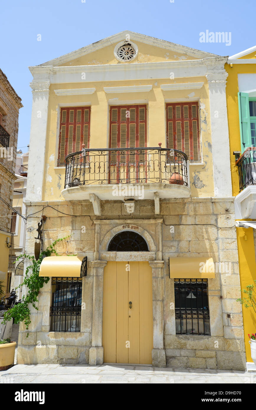 Neoclassical house frontage on waterfront, Symi (Simi), Rhodes (Rodos ...