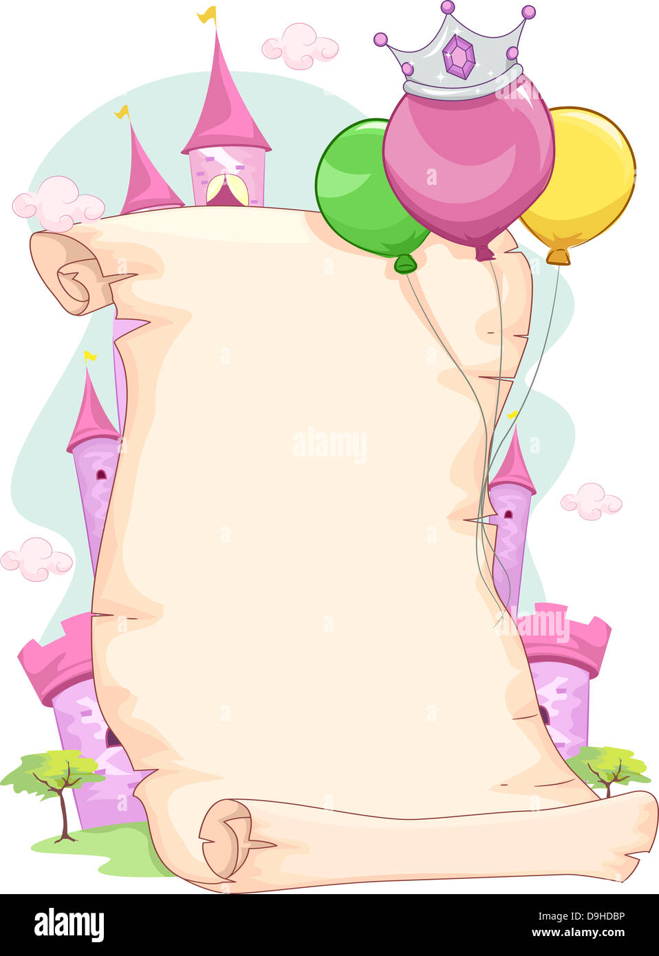 Illustration of a Blank Pink Princess Party Scroll Stock Photo - Alamy