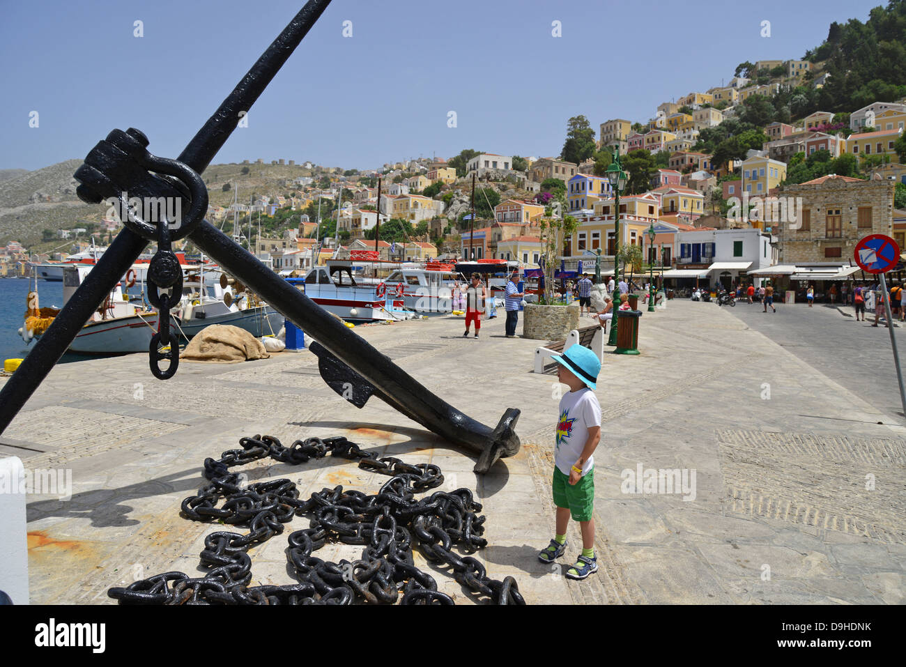 Large anchor on waterfront, Symi Harbour, Symi (Simi), Rhodes (Rodos ...