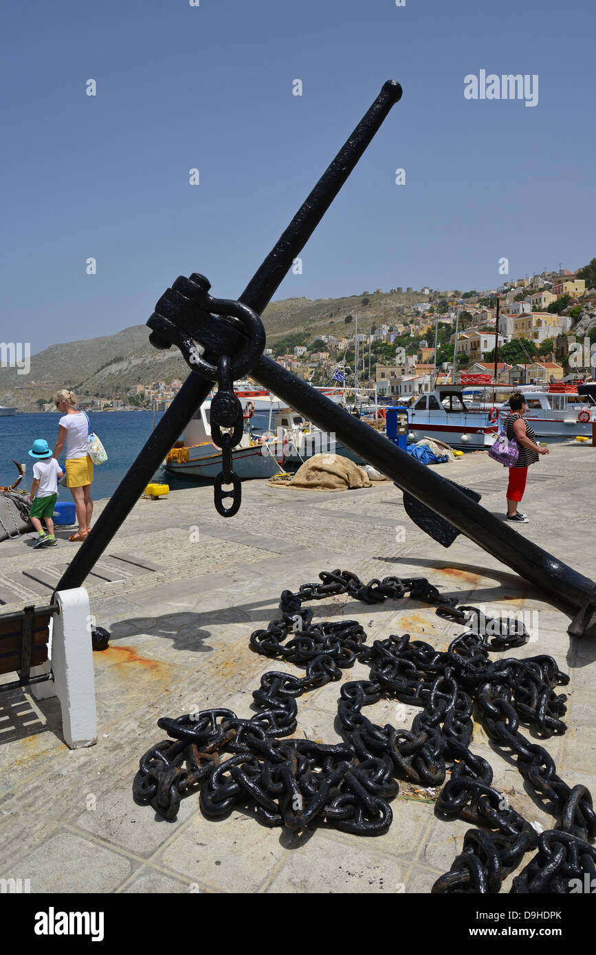 Large anchor on waterfront, Symi Harbour, Symi (Simi), Rhodes (Rodos ...