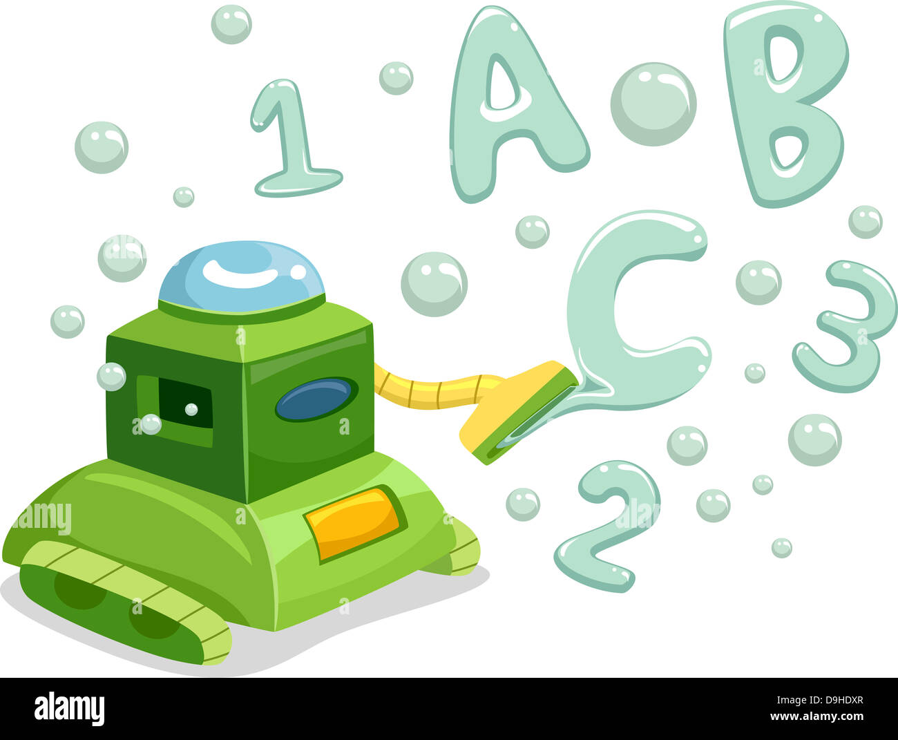 Illustration of a Robot making ABC and 123 Bubbles Stock Photo - Alamy