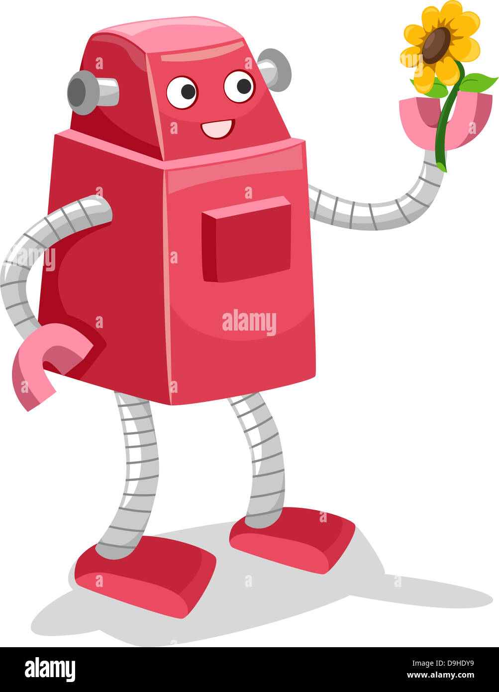 Illustration of a Pink Robot Picked-Up a Sunflower Stock Photo - Alamy