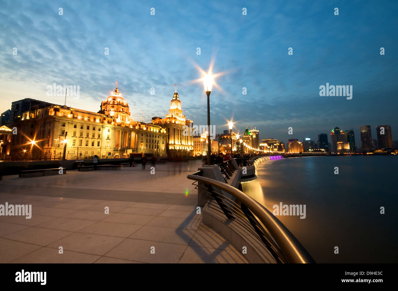 Shanghai Bund at Night. Illuminated buildings at sunset Stock Photo - Alamy