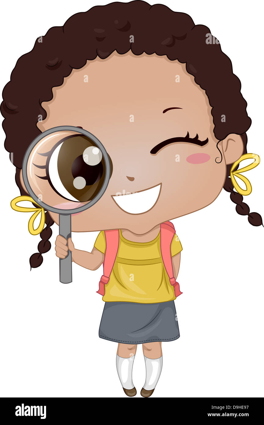 Illustration of Cute African-American Girl holding a Magnifying Glass ...