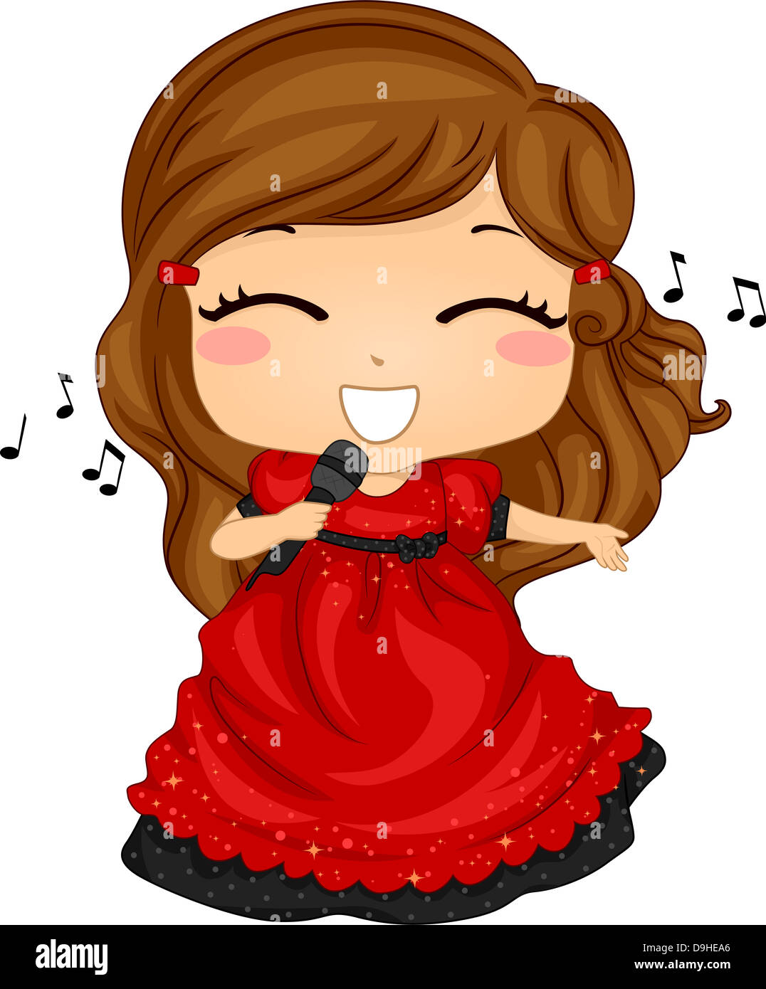 Illustration of Little Girl Singing in Red Dress Stock Photo - Alamy