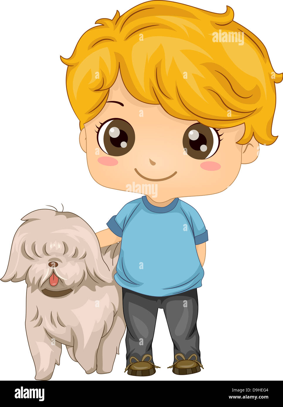 Illustration of a Little Boy with his Pet Dog Stock Photo - Alamy