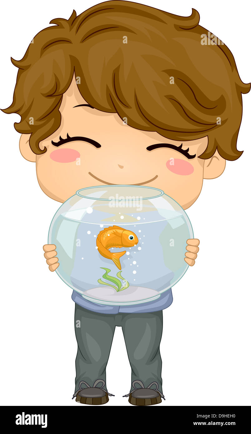 Illustration of Little Boy carrying his Pet Fish an Aquarium Stock ...