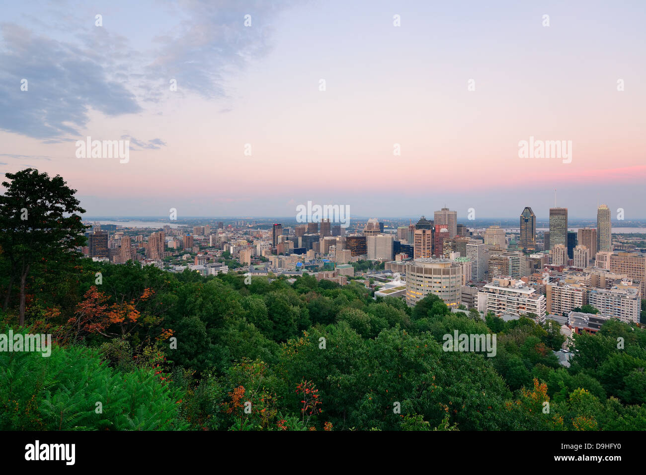 Montreal city skyline at sunset viewed from Mont Royal with urban ...