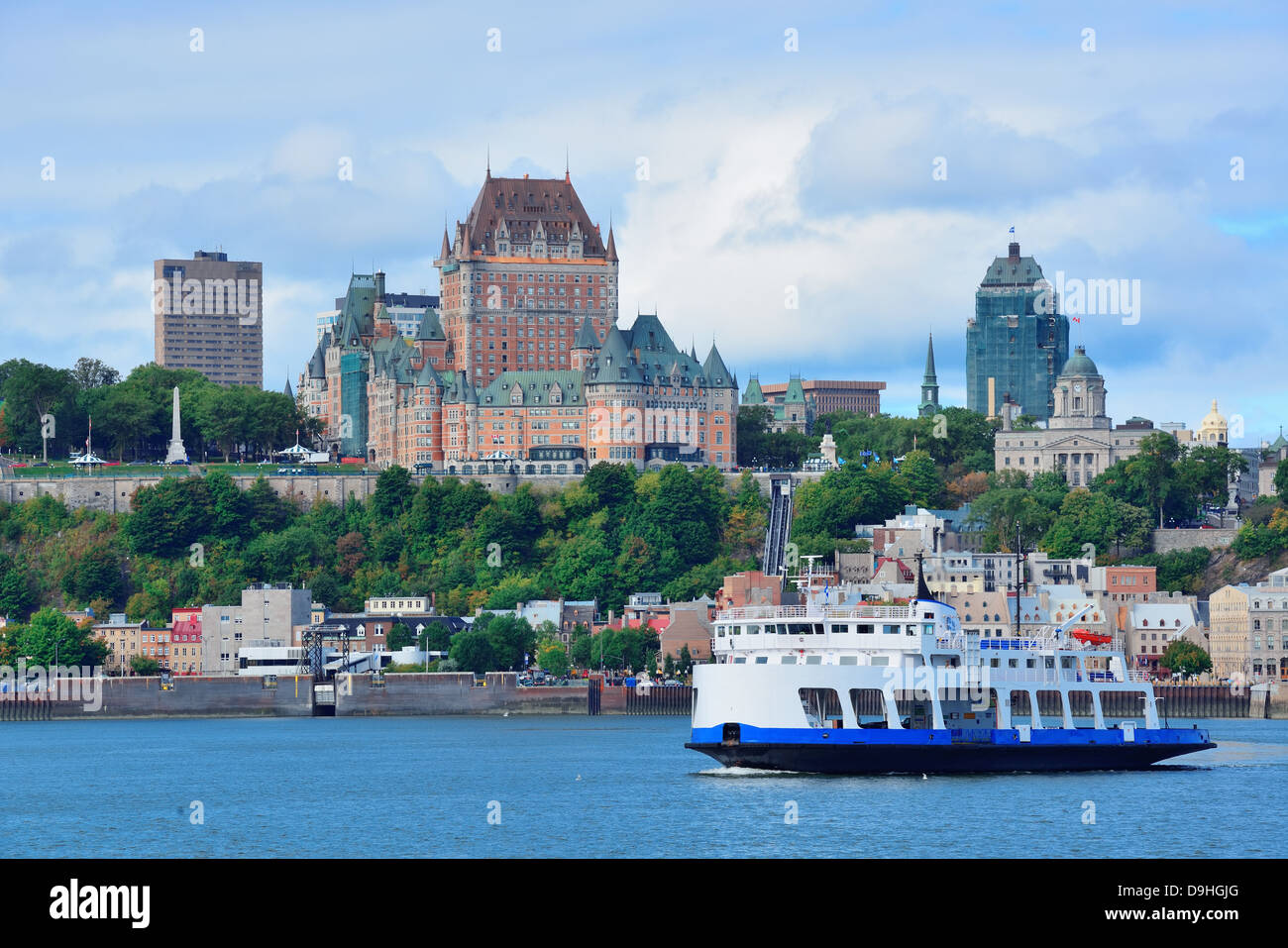 Quebec City skyline over river with blue sky and cloud Stock Photo - Alamy