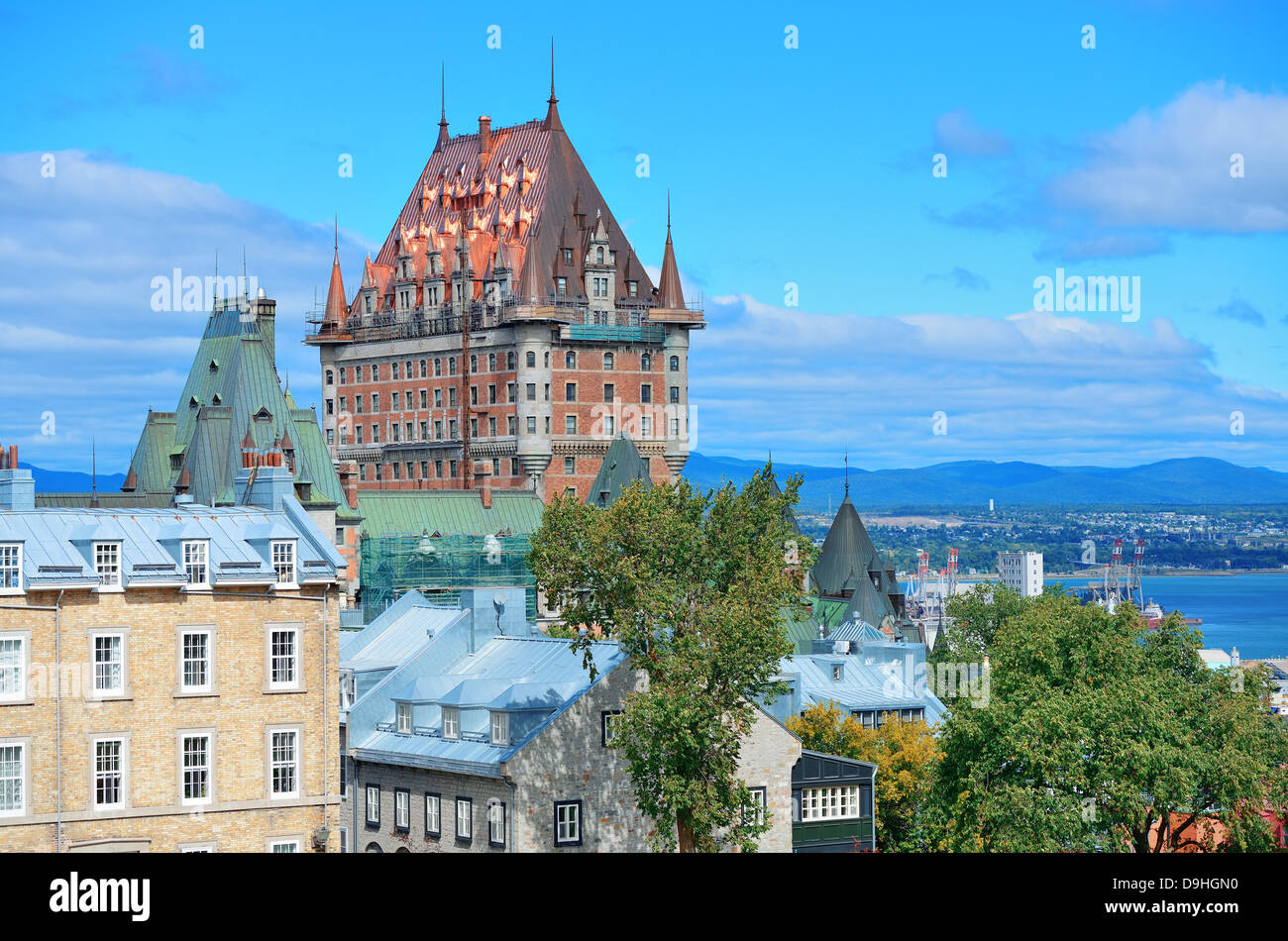 Quebec City cityscape panorama with cloud, blue sky and historical ...