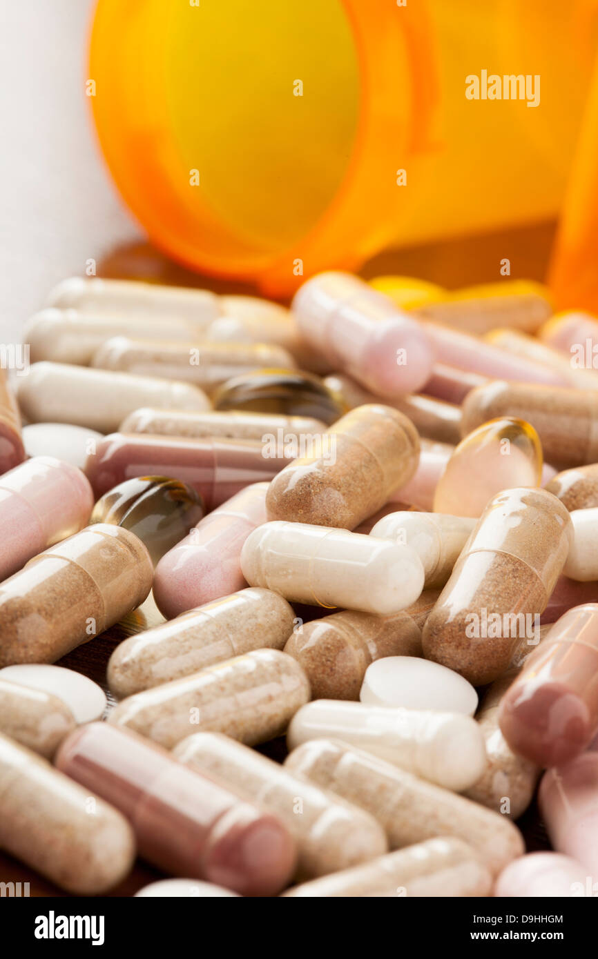 Variety of Drugs, Pills, Supplements, and Medication on a background ...