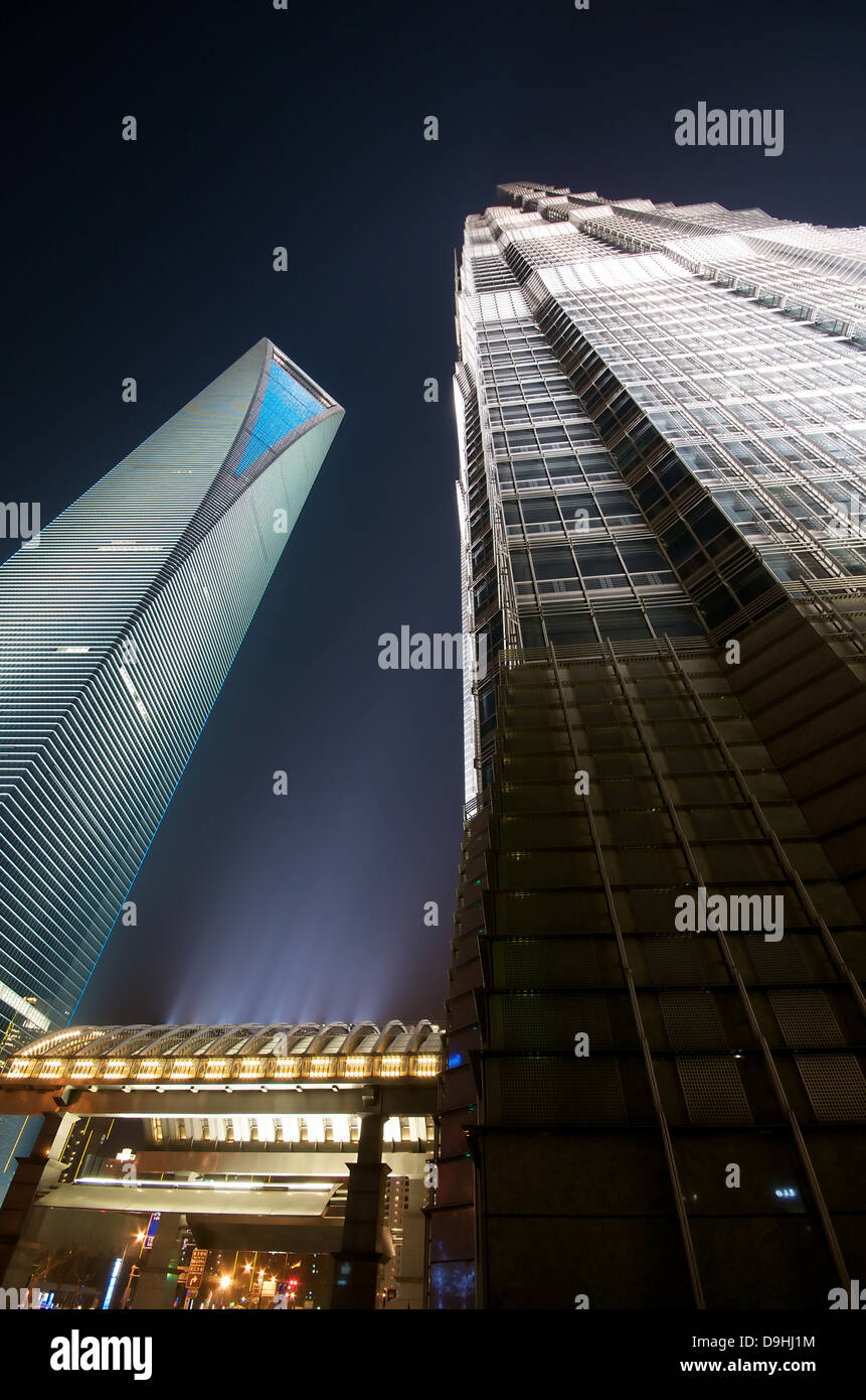 World Financial Center in Pudong (SWFC) and Jin Mao tower at night ...