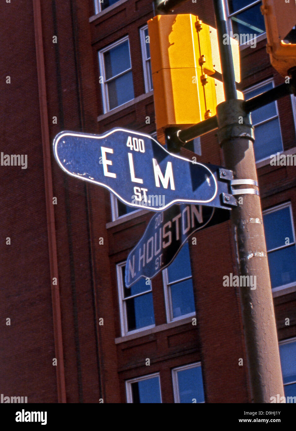 Elm Street sign outside the Dallas School Book Depository, Dallas ...