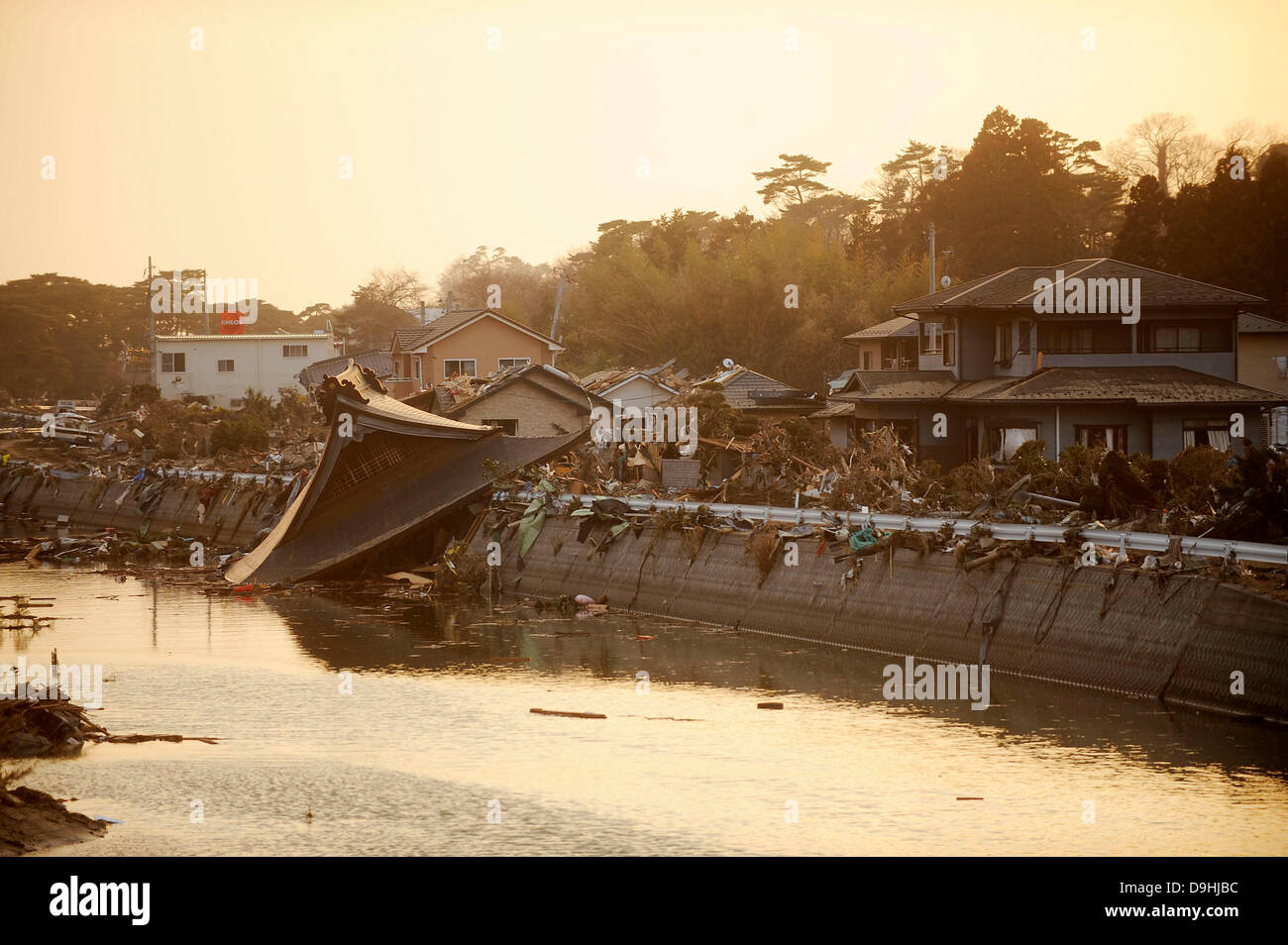 A view of tsunami disaster scene in Sendai, Miyagi Prefecture in Japan ...