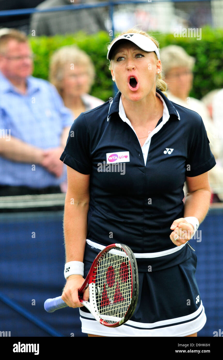 Elena Baltacha (GB) celebrating a point won at Eastbourne, 2013 Stock ...