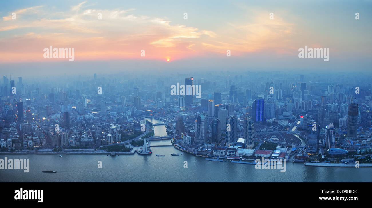 Shanghai aerial view with urban architecture and sunset Stock Photo - Alamy