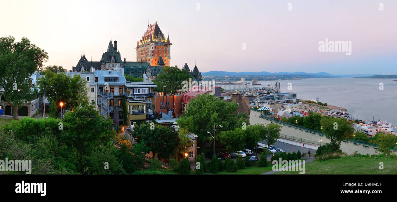 Quebec City skyline panorama with Chateau Frontenac at sunset viewed ...