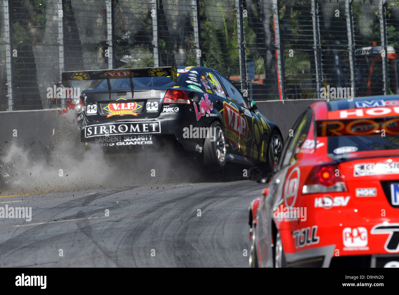 Racing driver, Steve Owen in the VIP petfoods car hits the wall at ...