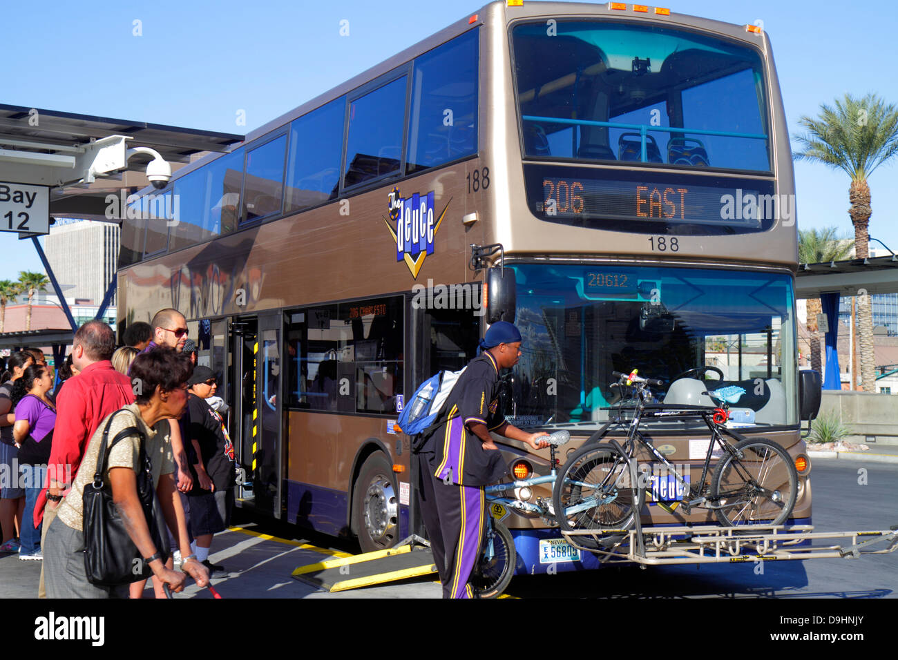 Nevada Las Vegas Public Bus Rtc Transit Route 206 Passengers Bike Stock