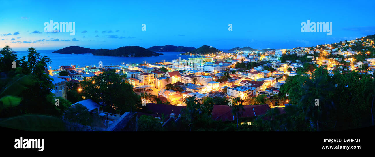 Virgin Islands St Thomas mountain panorama view in early morning with ...
