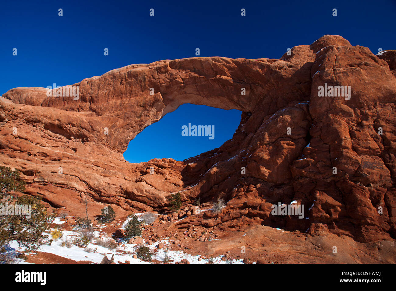 North Window, with snow on the ground on a winter morning, Arches ...