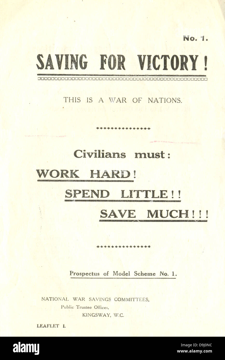 World War One National War Savings Committee first fund raising leaflet ...