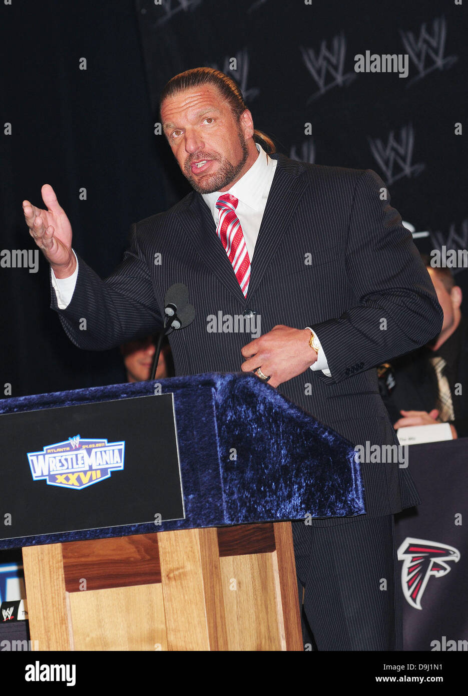 Triple H at a press conference with WWE superstars for 'WrestleMania ...