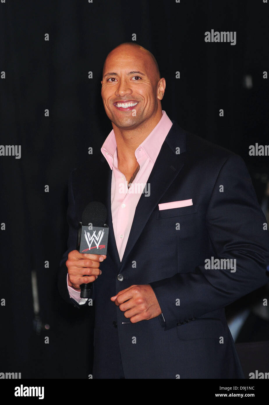 Dwayne Johnson aka the Rock at a press conference with WWE superstars ...