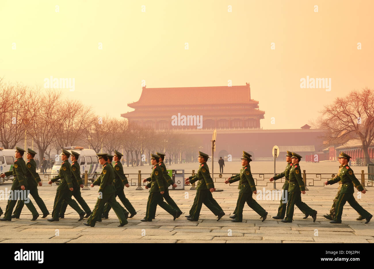 Team of soldier walk by Tiananmen in the morning Stock Photo - Alamy