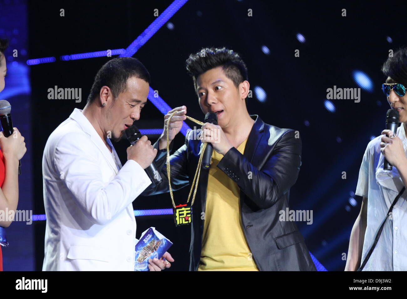 Yang Kun and boy group Yu Quan at press conference of Chinese Duets in Beijing, China on ...