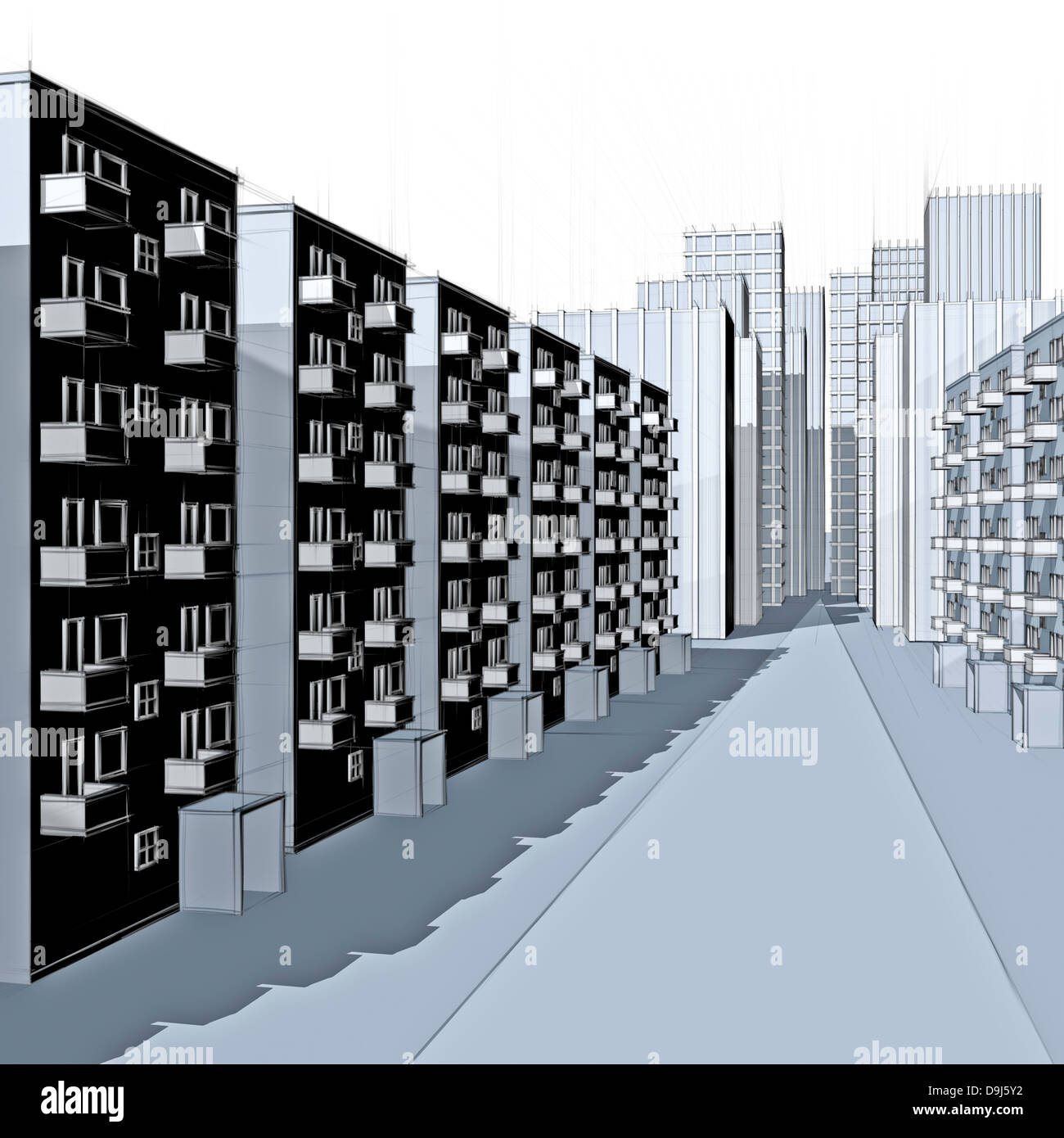 drawing of apartment houses in the city Stock Photo - Alamy