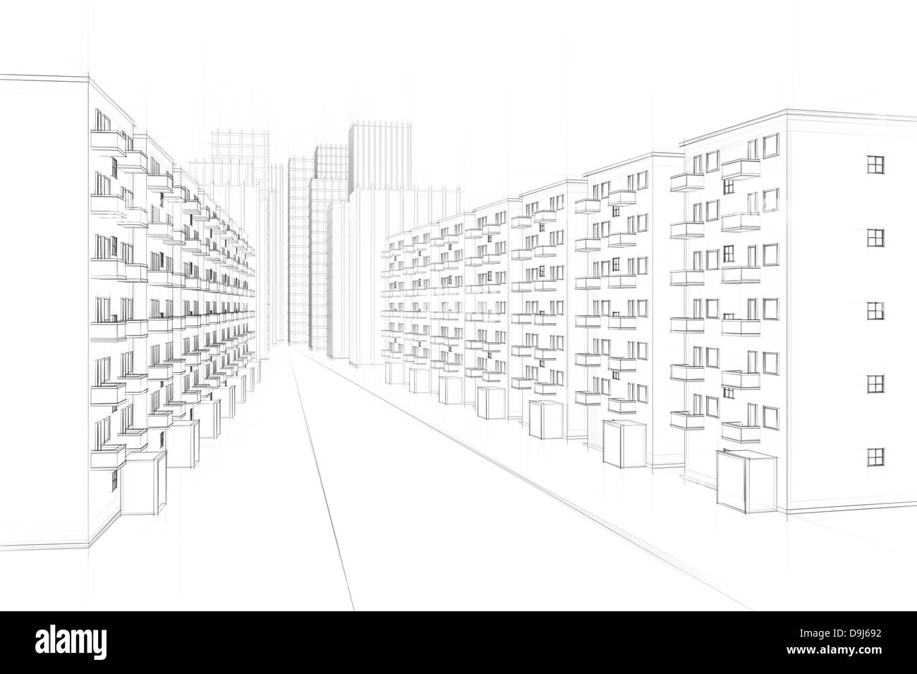 drawing of a modern cityscape with large buildings Stock Photo - Alamy