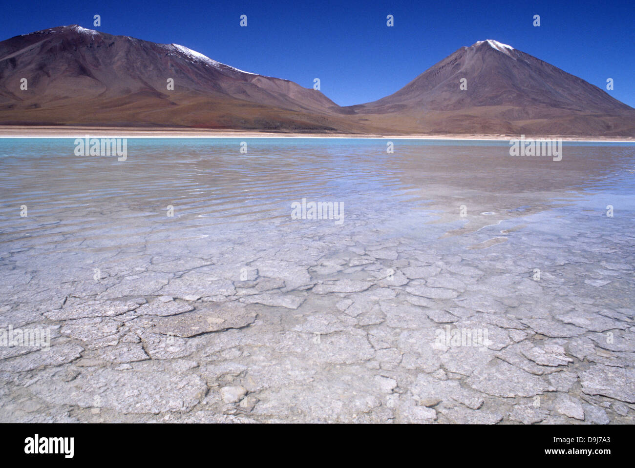 Lake Verde and vulcano Lincancabur on the Andes of Bolivia Stock Photo ...