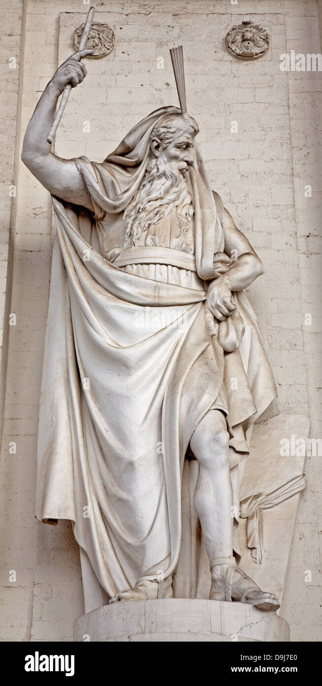 BRUSSELS - JUNE 20: Statue of Moses from west facade of st. Jacques ...