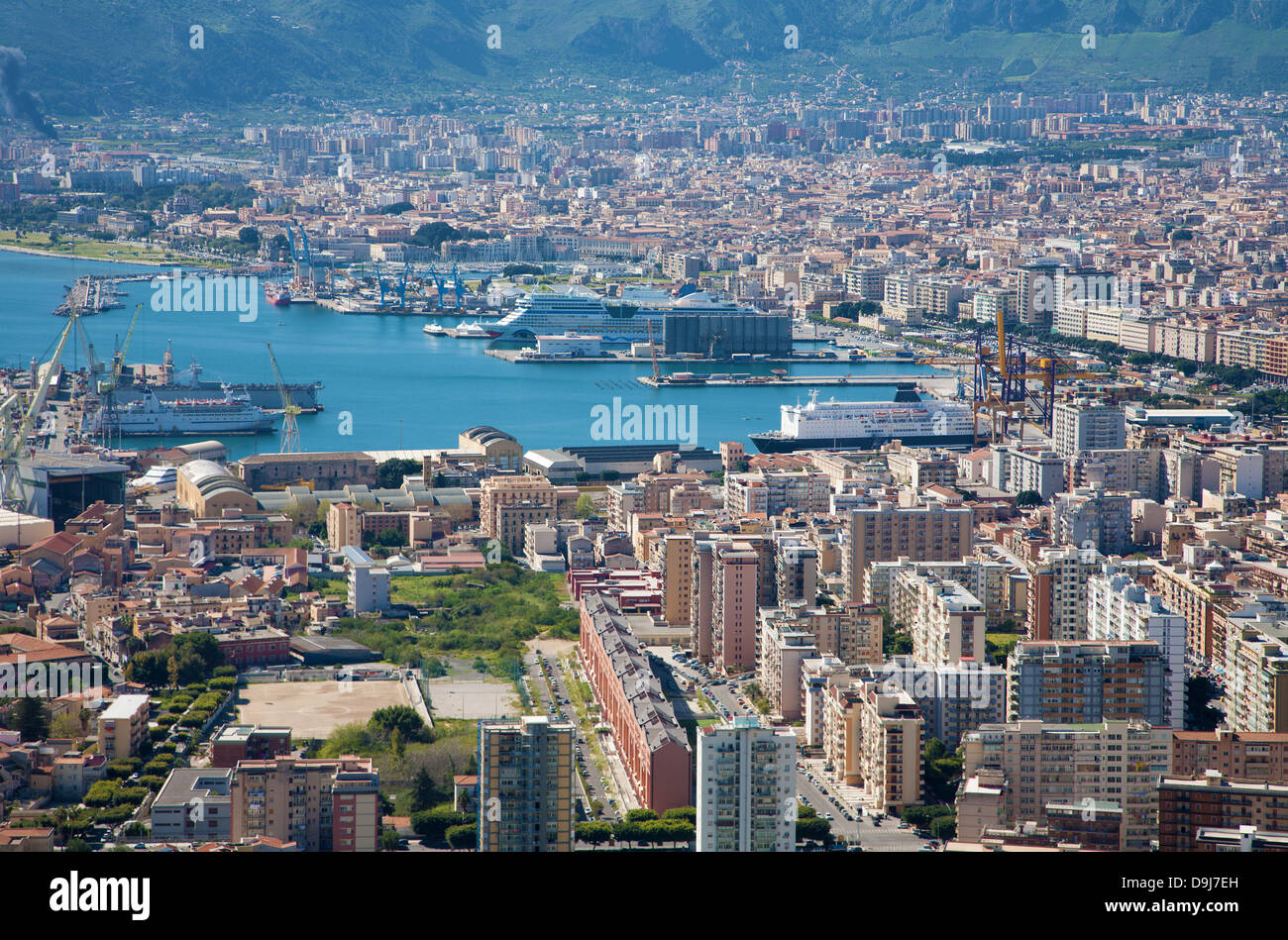 Palermo - outlook over city and harbor form Mount Pelegrino Stock Photo ...