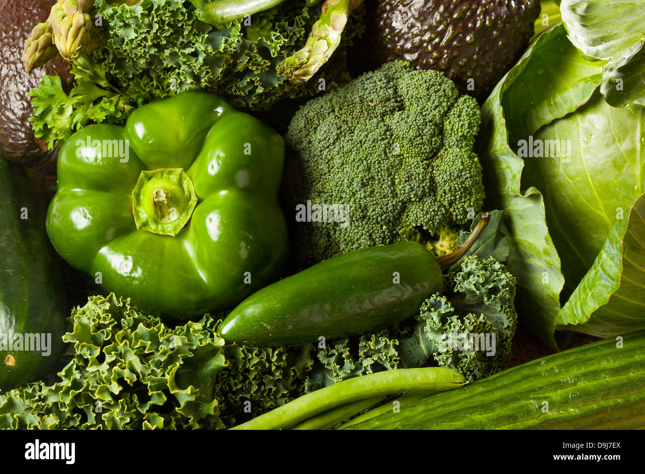 Group of Raw Fresh Organic Assorted Green Vegetables Stock Photo - Alamy