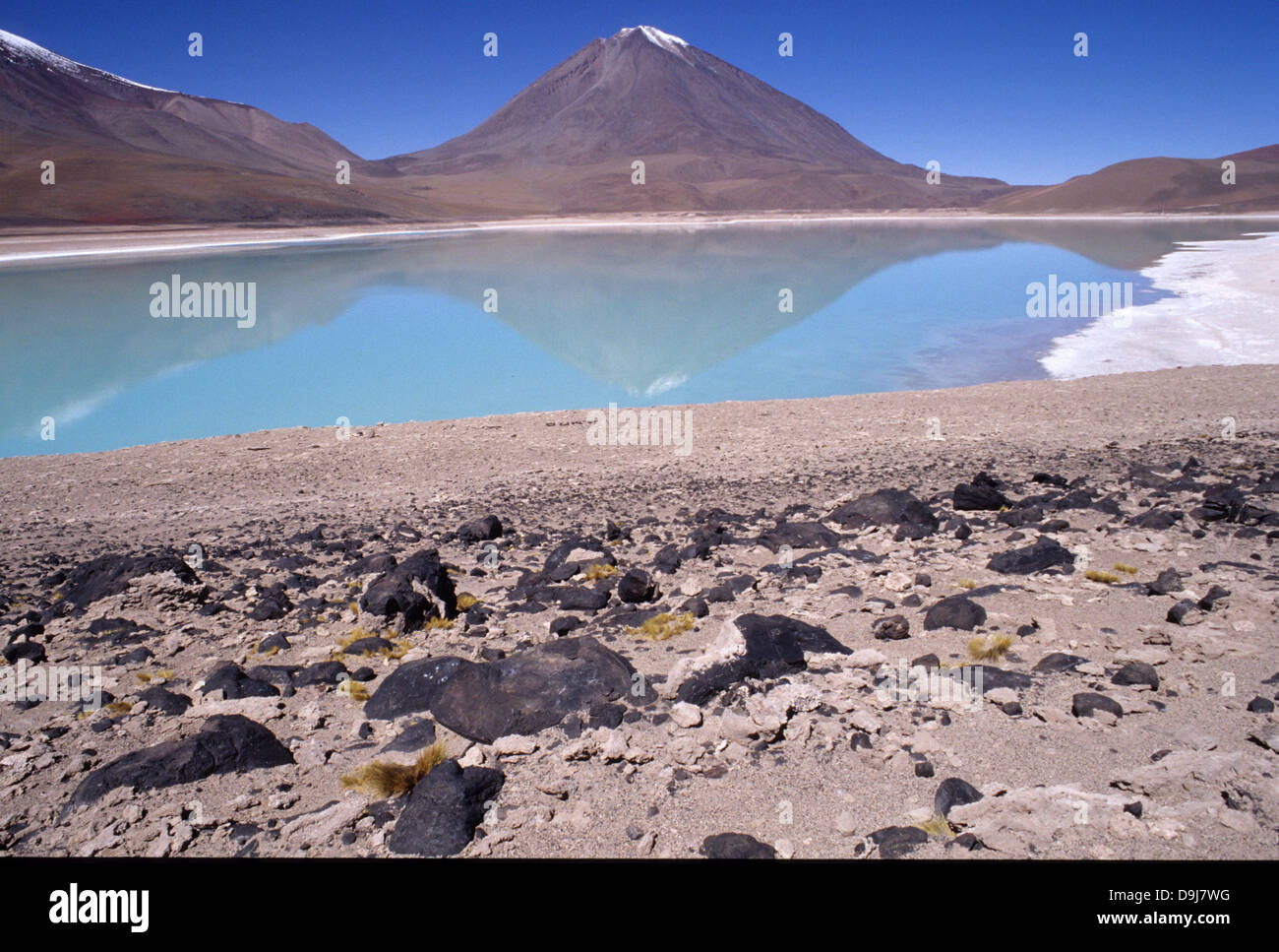 Lake Verde and vulcano Lincancabur on the Andes of Bolivia Stock Photo ...