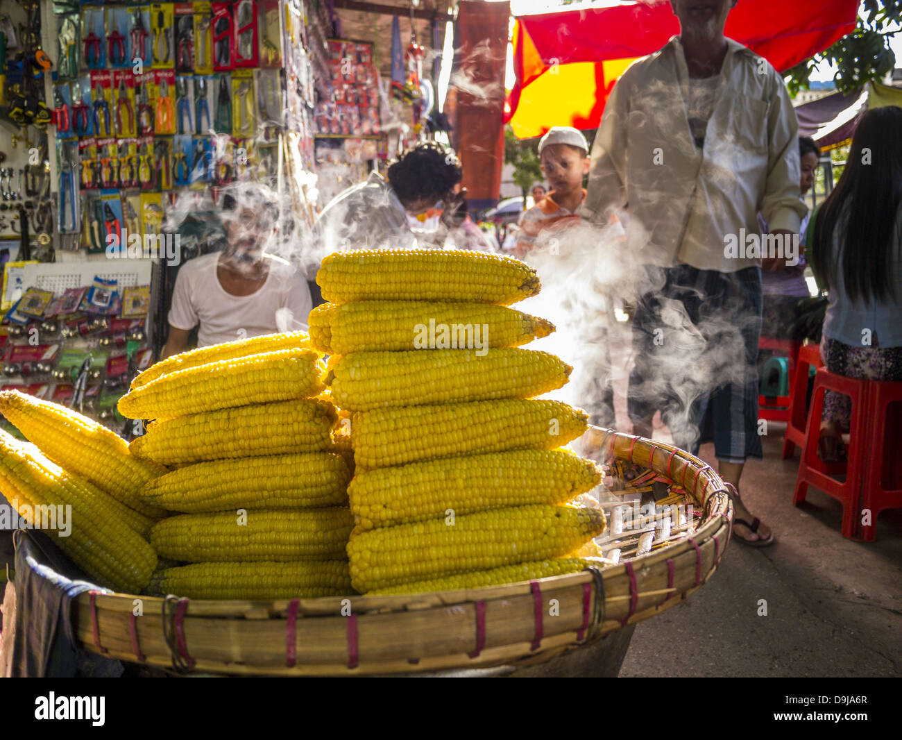 June 16, 2013 - Yangon, Union of Myanmar - Fresh steamed corn on the ...