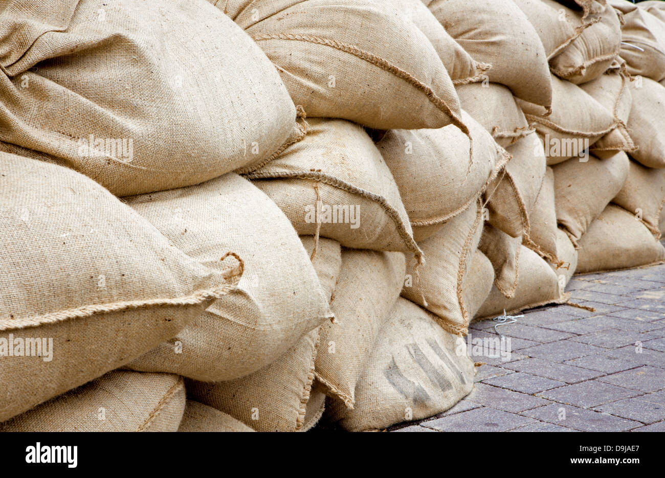 sand sack as barrier for high flood in Bratislava Stock Photo - Alamy